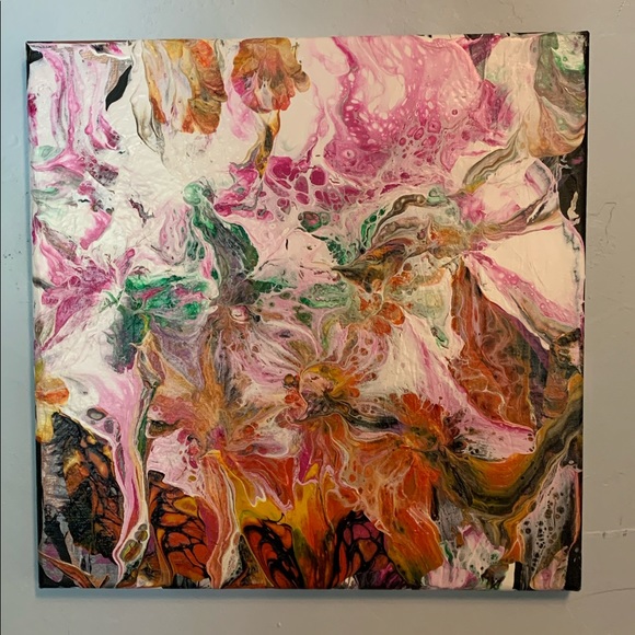 Wall Decor | Acrylic Fluid Painting With A Matching Vase | Poshmark